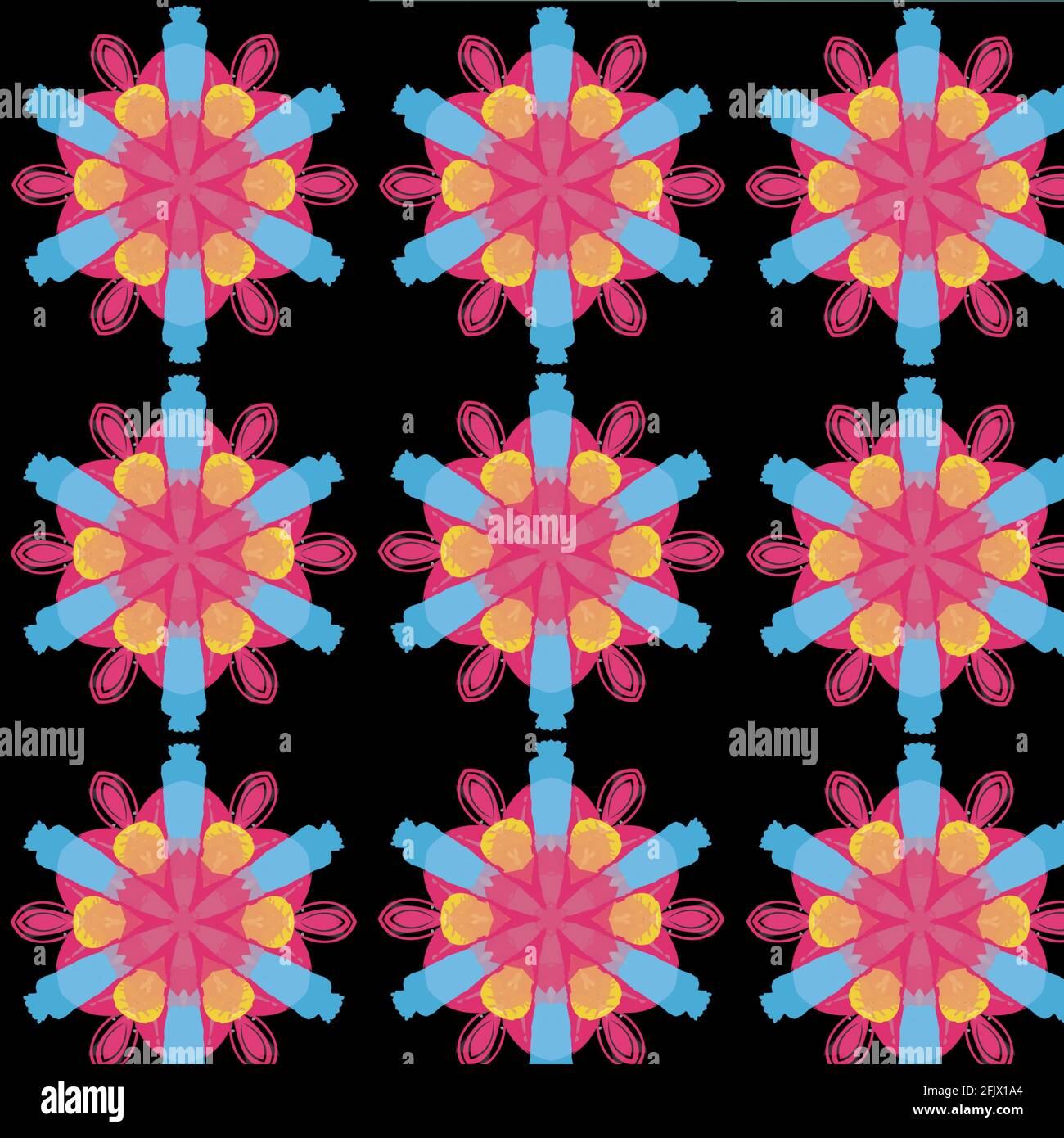 Illustration of vibrant repeated patterns on a black background Stock ...