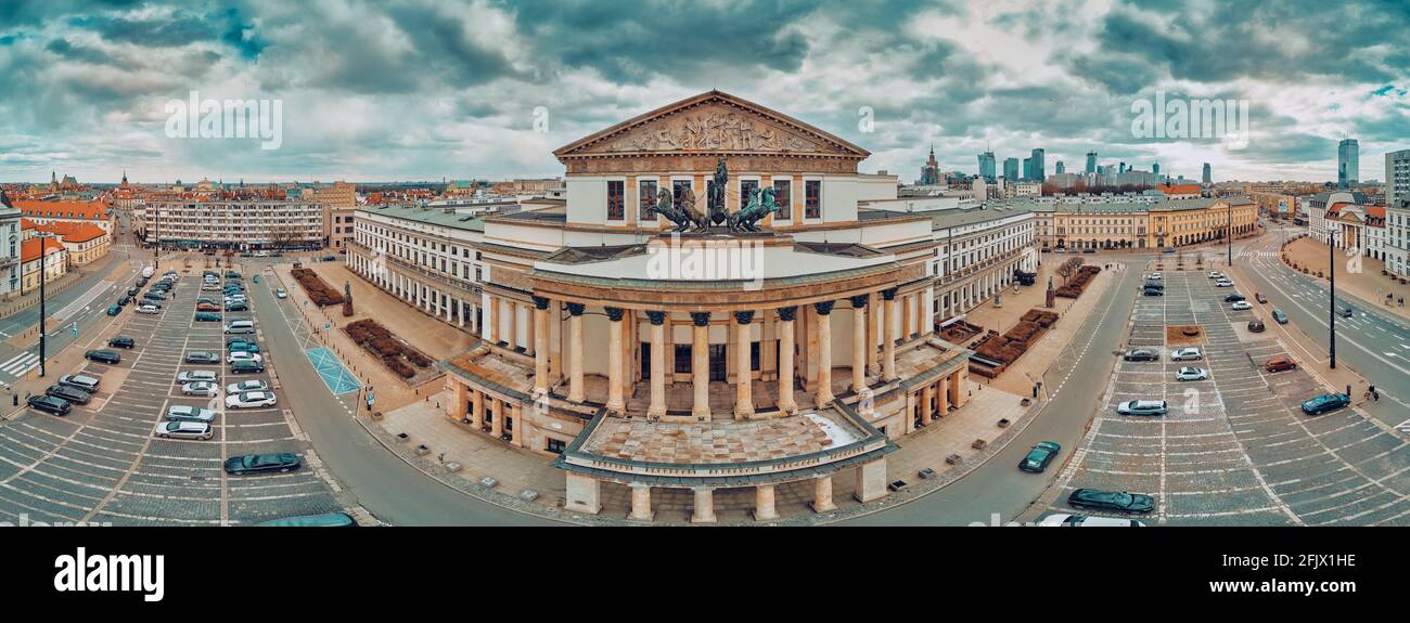 Beautiful panoramic aerial drone skyline view of the Warsaw Grand ...