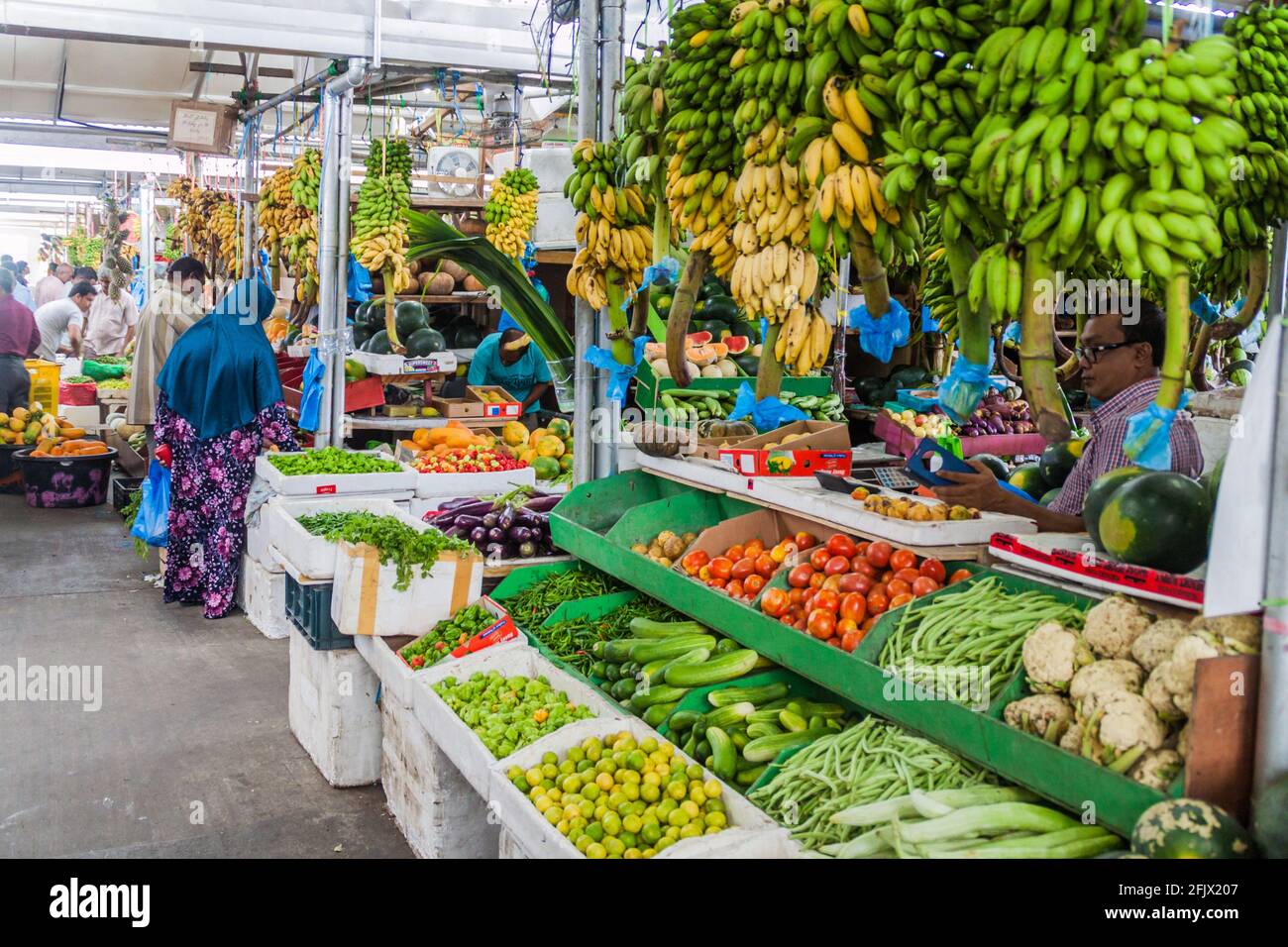 MALE, MALDIVES - JULY 11, 2016: Fruits and vegetables in the Produce ...