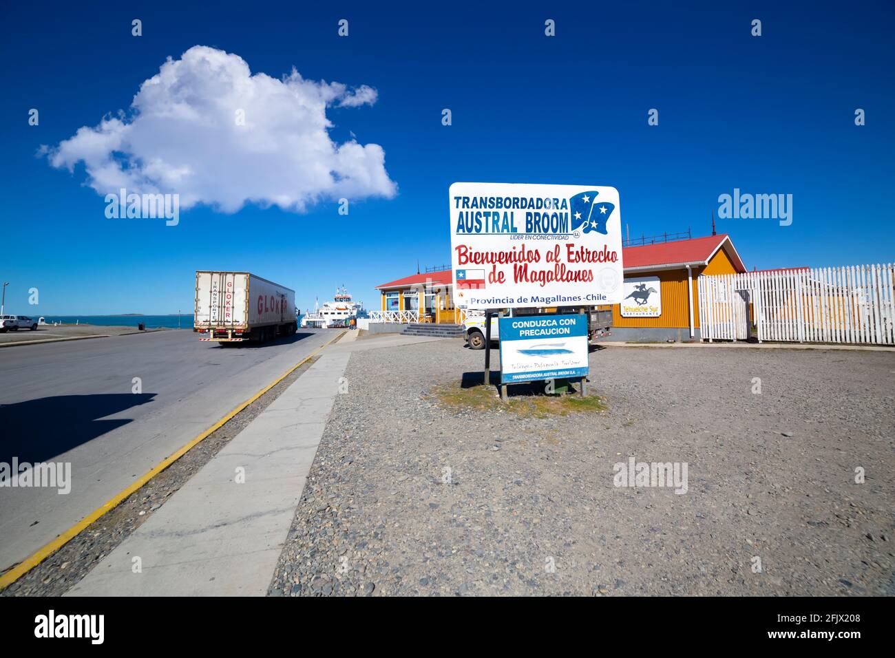 View of Punta Delgada, Strait of Magellan, along the scenic route from ...