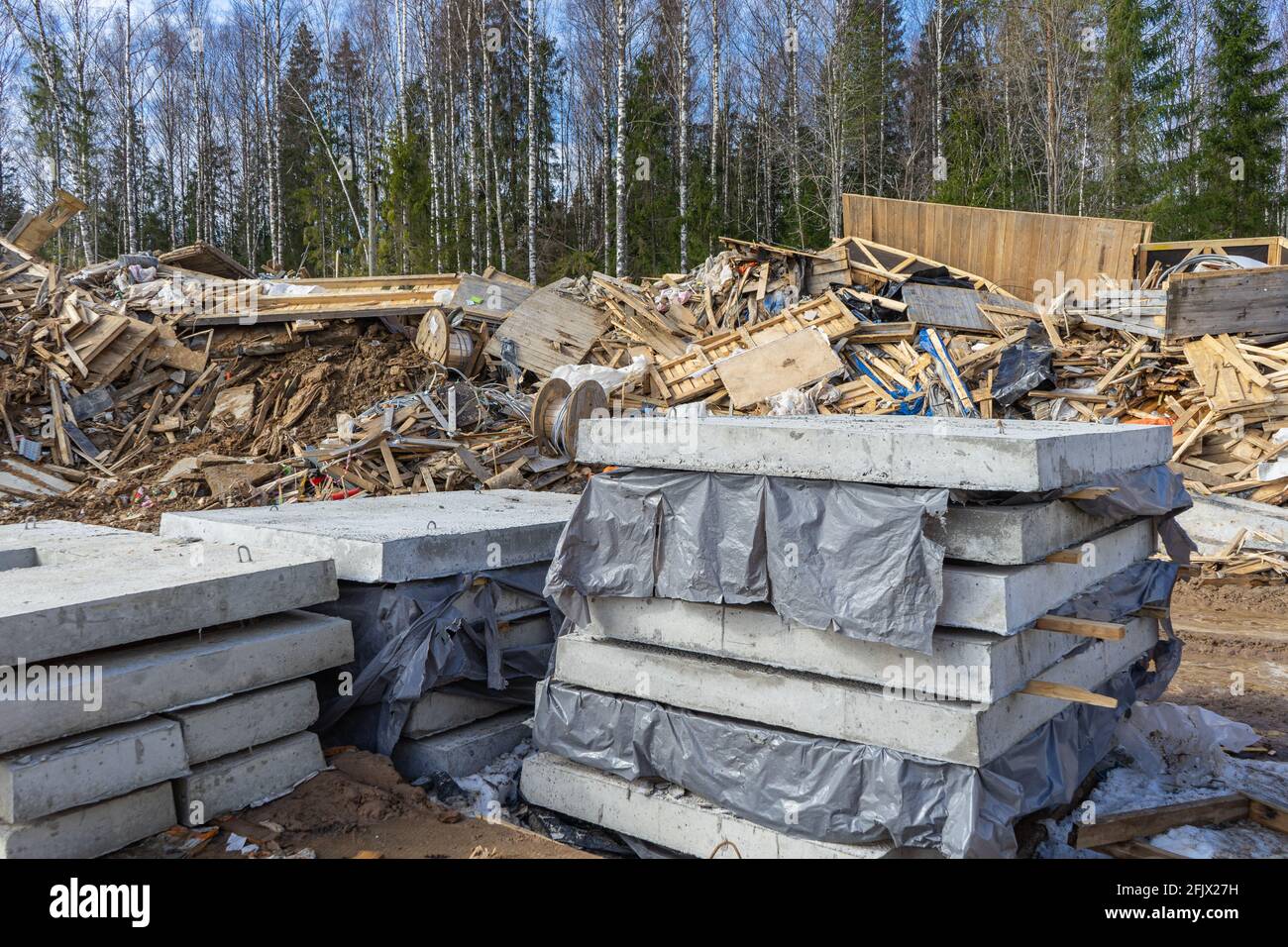 Construction waste and rubbish. Reinforced concrete slabs. Construction ...