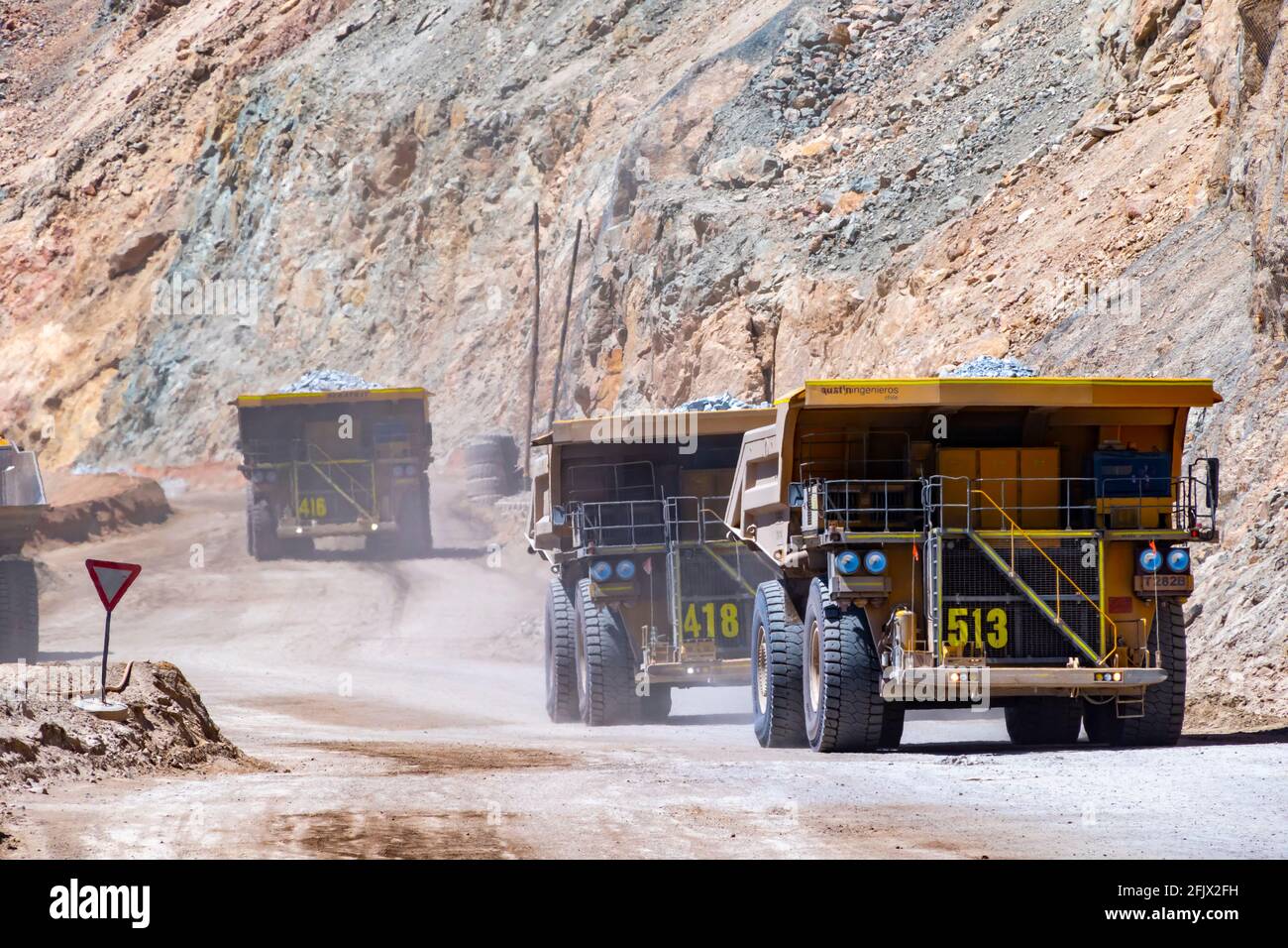 Big haul truck and machinery working in Chuquicamata, biggest open pit ...