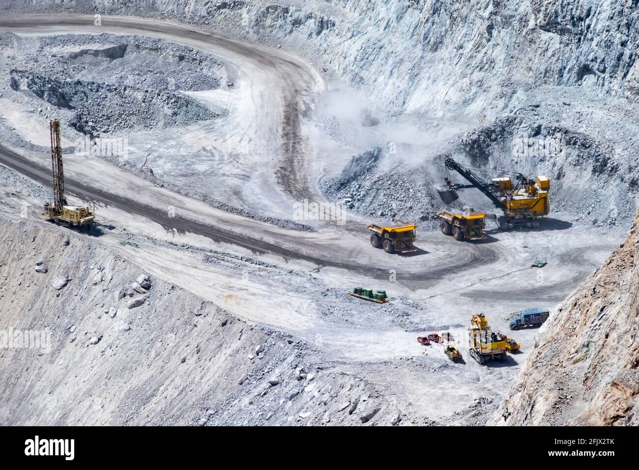 Big haul truck and machinery working in Chuquicamata, biggest open pit ...