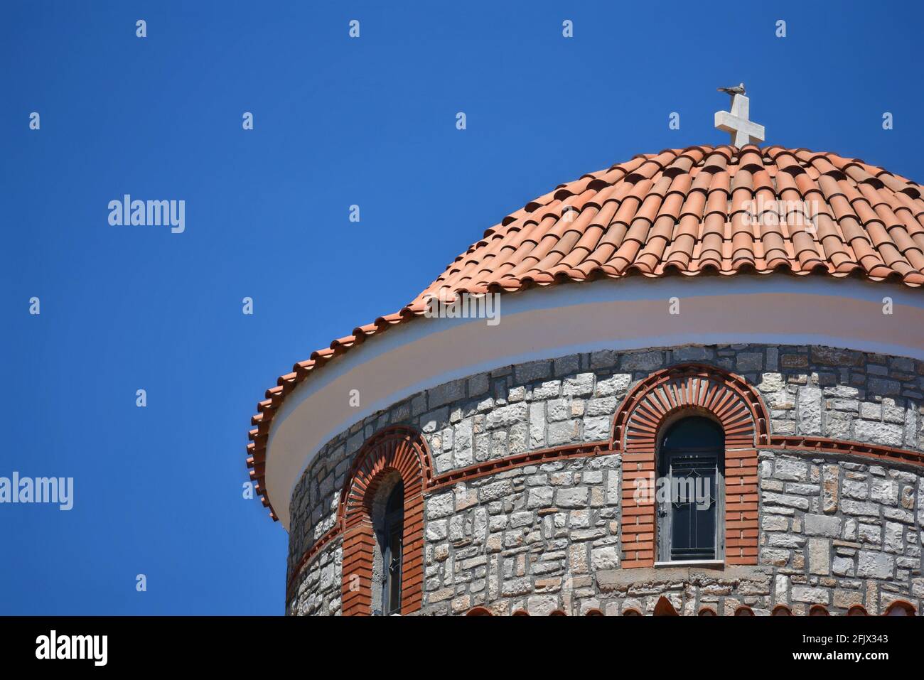 Greek Orthodox church clay tile dome in Kyparissi, a picturesque ...