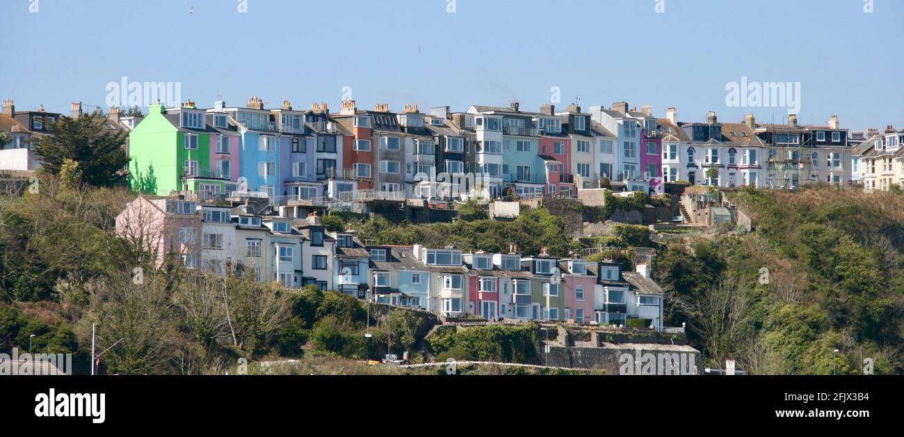 Colourful houses in the Brixham Harbour region, Devon Stock Photo - Alamy