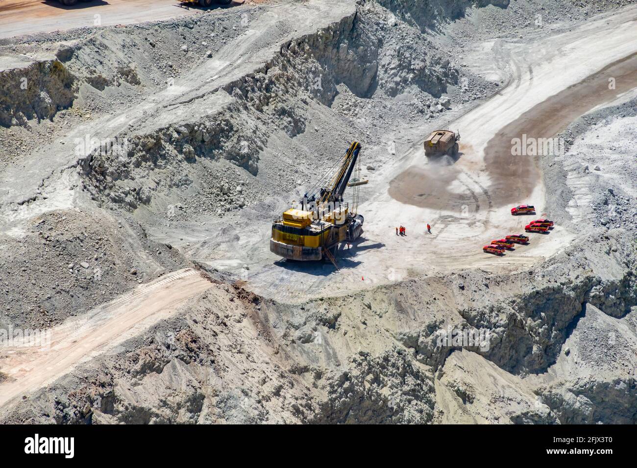 Big haul truck and machinery working in Chuquicamata, biggest open pit ...
