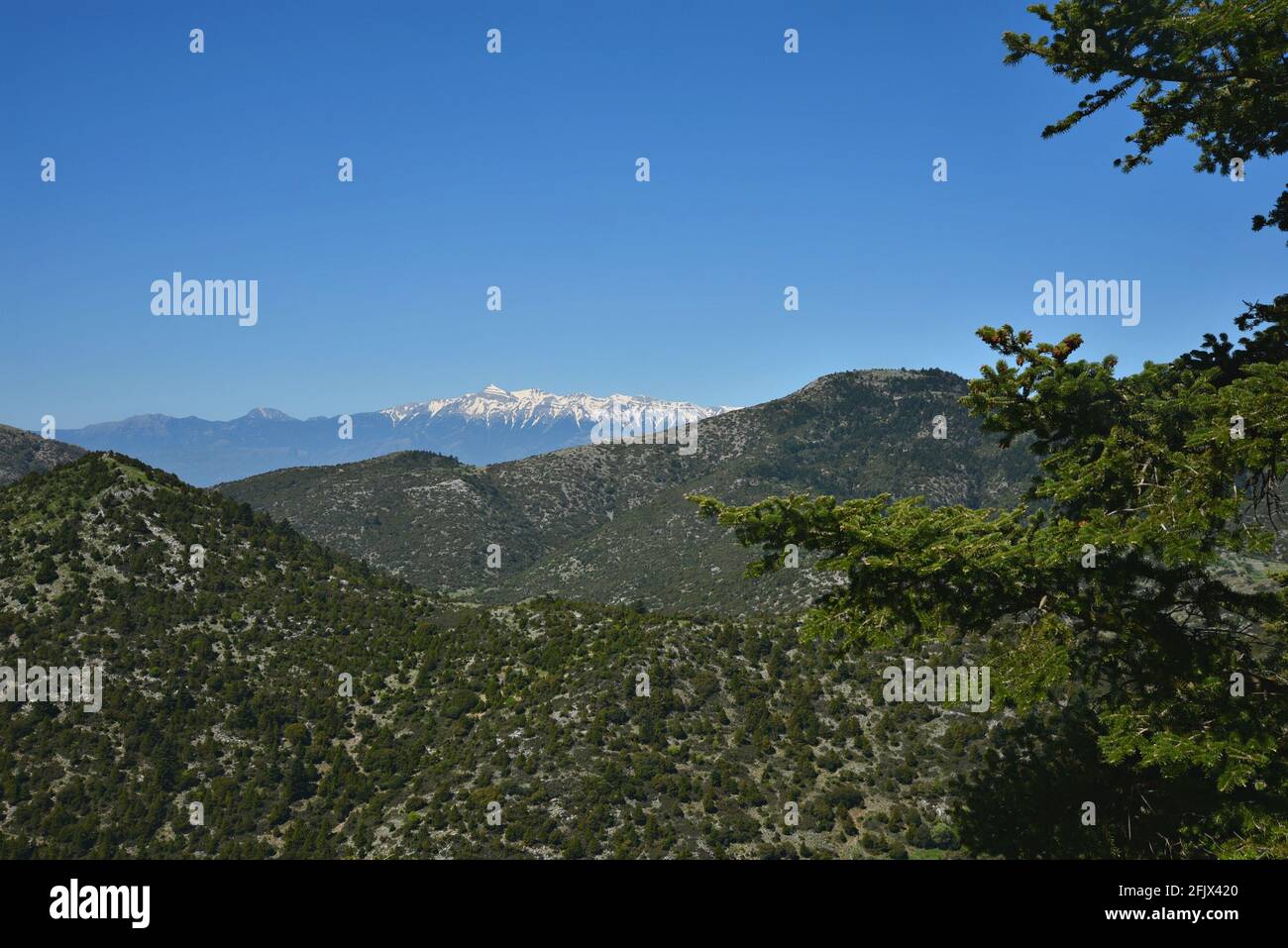 Landscape with panoramic view of Parnon mountain range in Arcadia ...