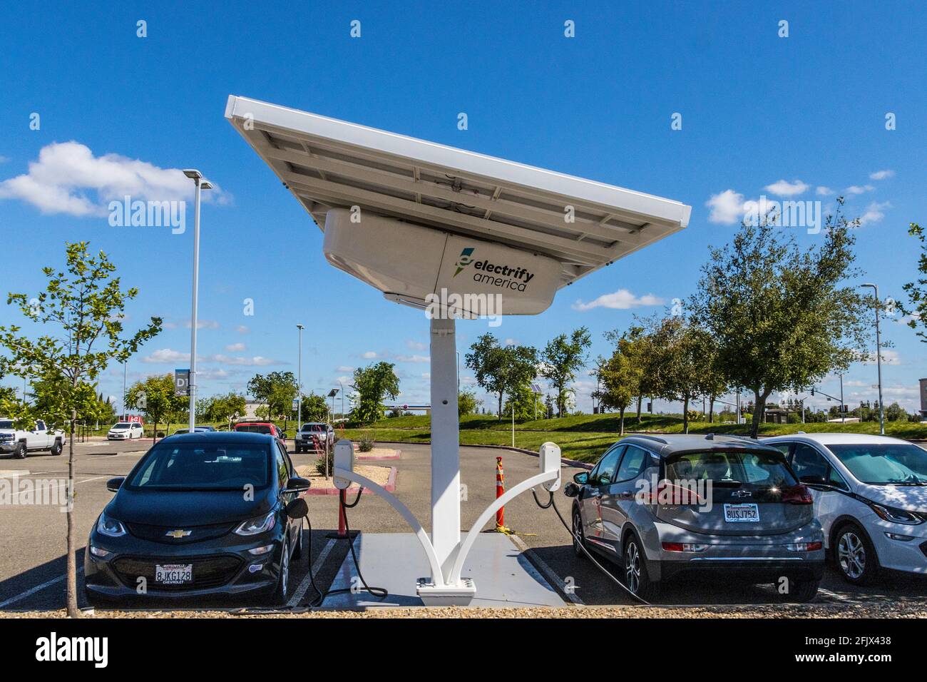A solar powered Electrify America charging station at the Kaiser ...