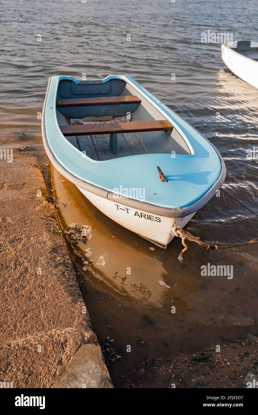 A small privately owned boat moored in the estuary in Wells-Next-The ...