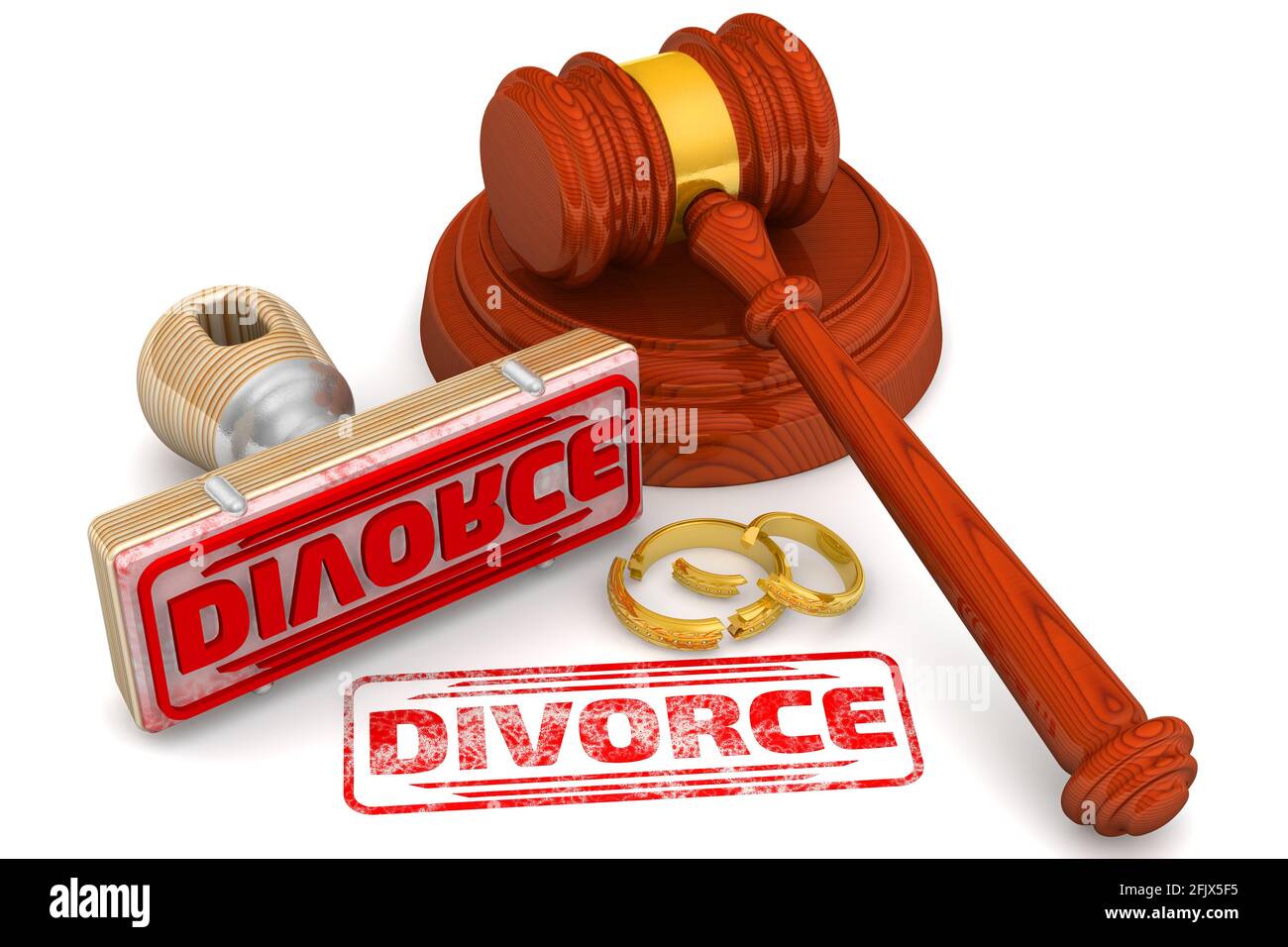 Divorce. Wooden stamp and red imprint DIVORCE with judge's hammer and ...