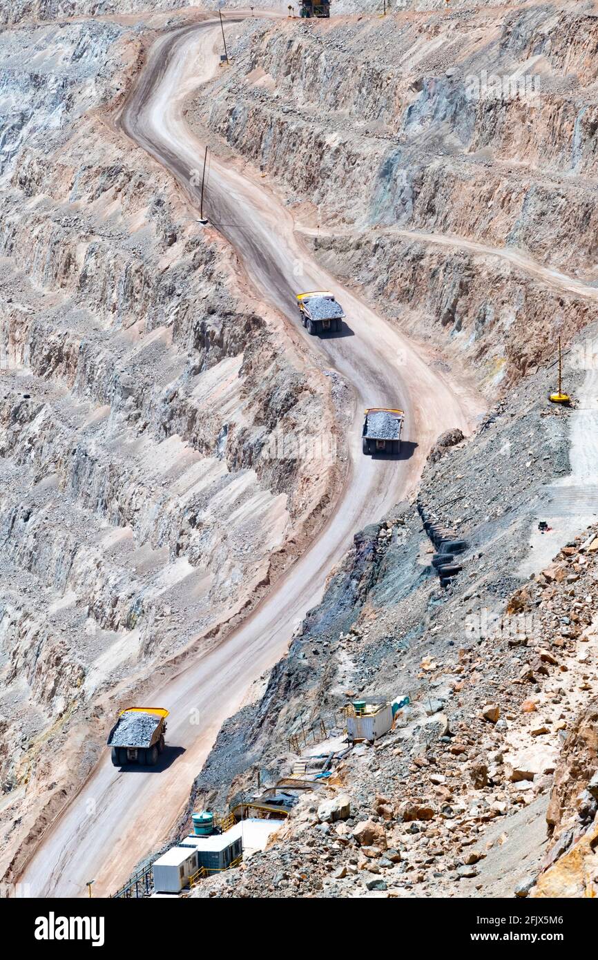 Big haul truck and machinery working in Chuquicamata, biggest open pit ...