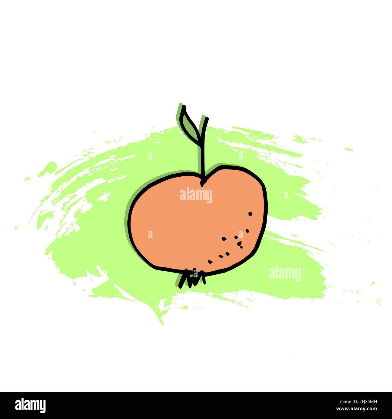 apple with dots and leaves on color spot background brush stroke vector ...