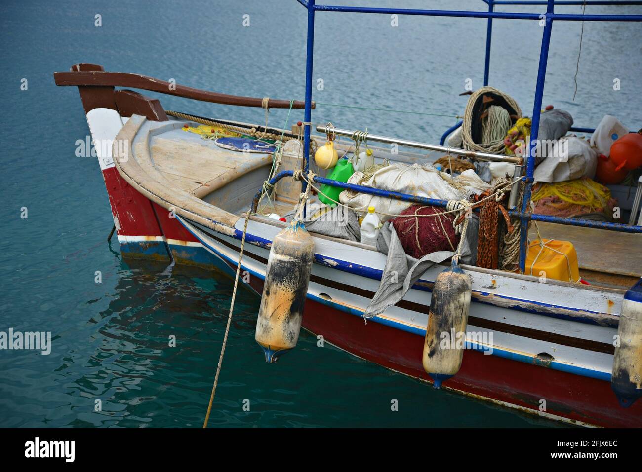 Traditional Greek fishing boat at the port of Tyros in Arcadia ...