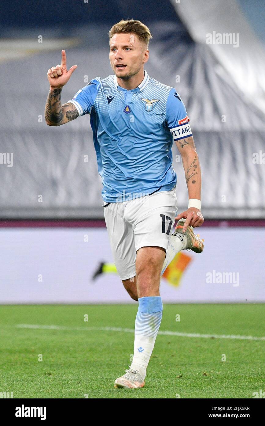 Rome, Italy. 26th Apr, 2021. Ciro Immobile of SS Lazio celebrates after ...