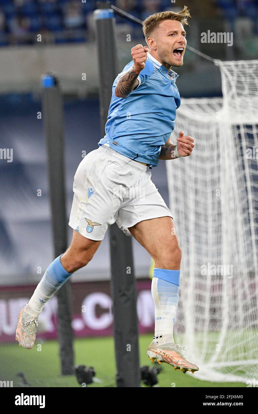 Rome, Italy. 26th Apr, 2021. Ciro Immobile of SS Lazio celebrates after ...