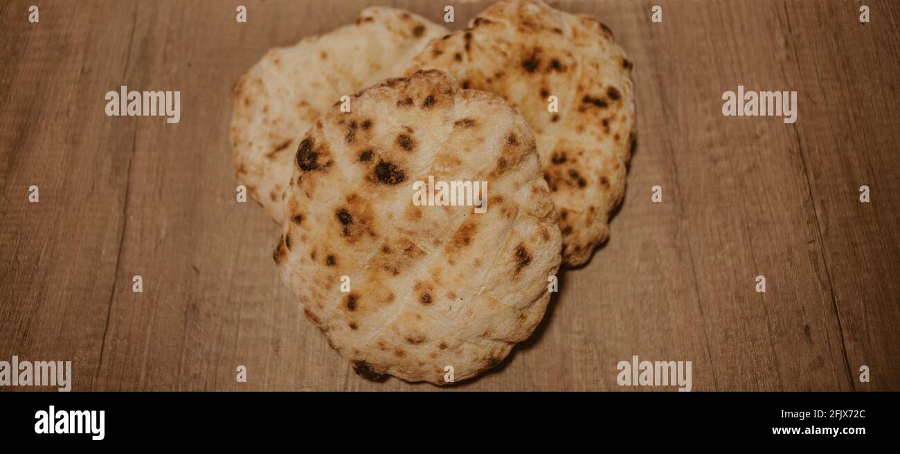 Top view of newly baked bread on a table Stock Photo - Alamy