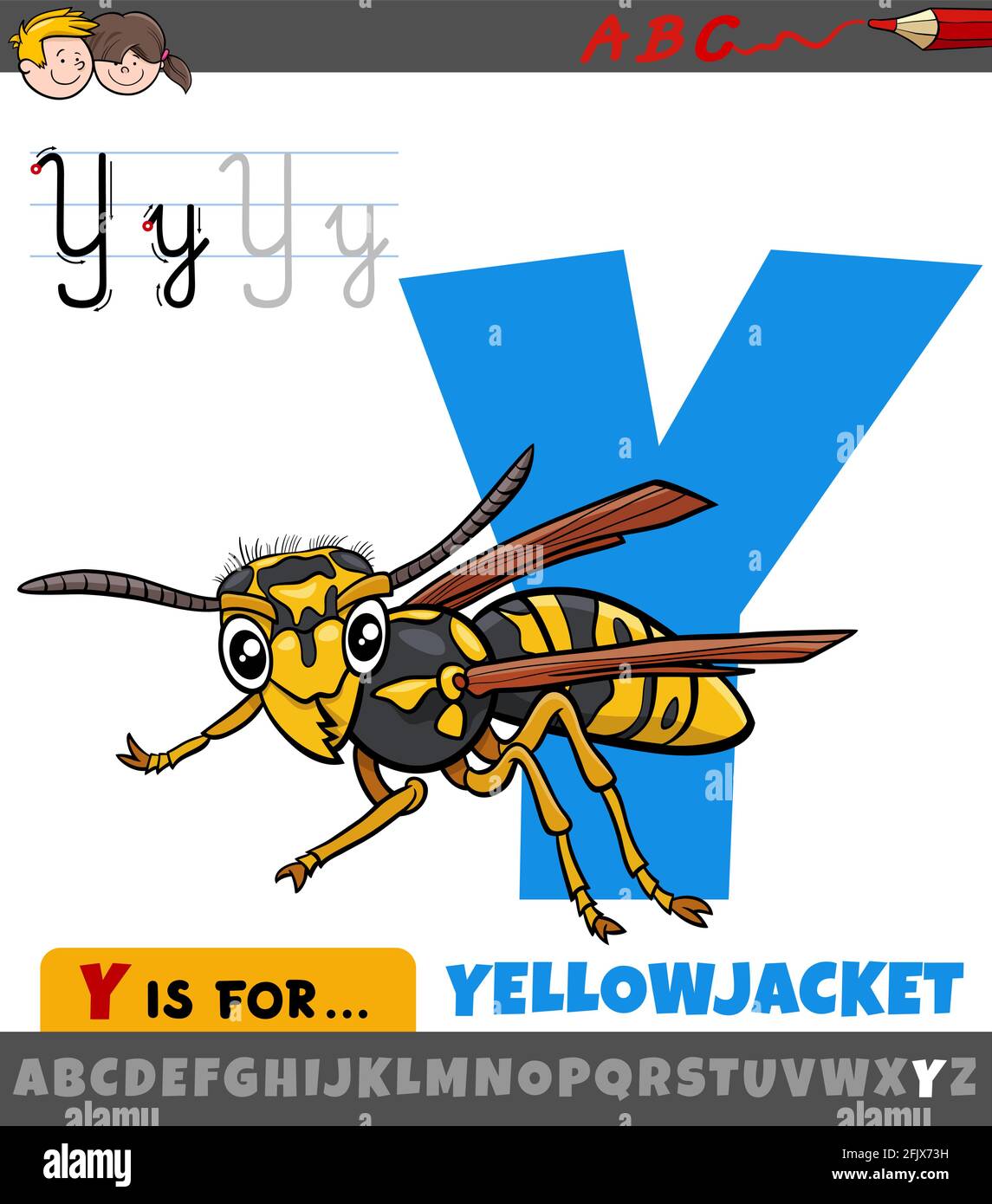 Educational cartoon illustration of letter Y from alphabet with ...