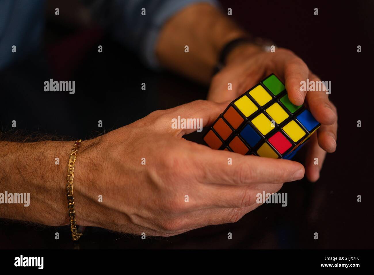 Close up of the Rubik's cube in the hands, Caserta, Italy Stock Photo ...