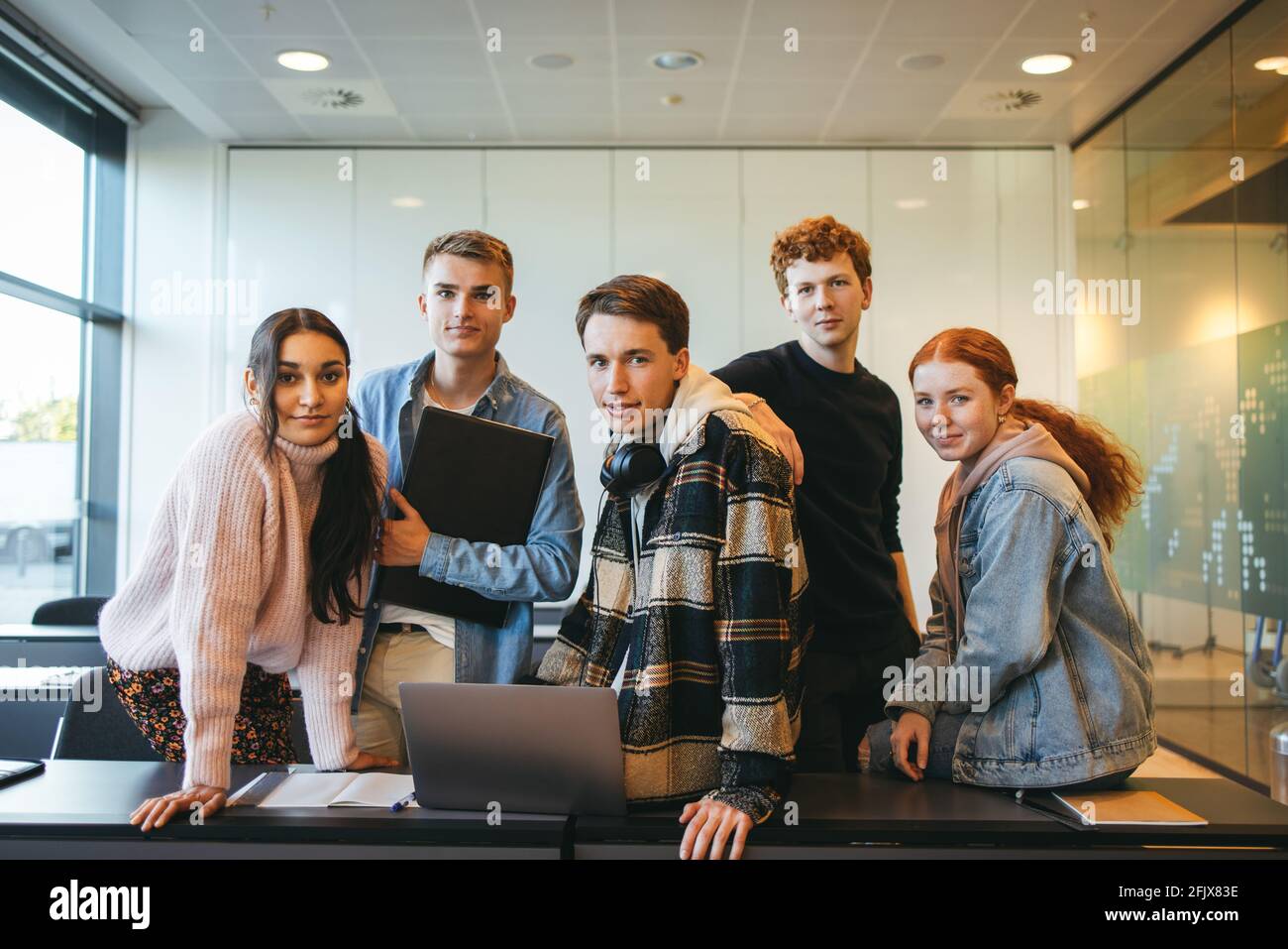 college students in classroom looking at camera. Portrait of a ...