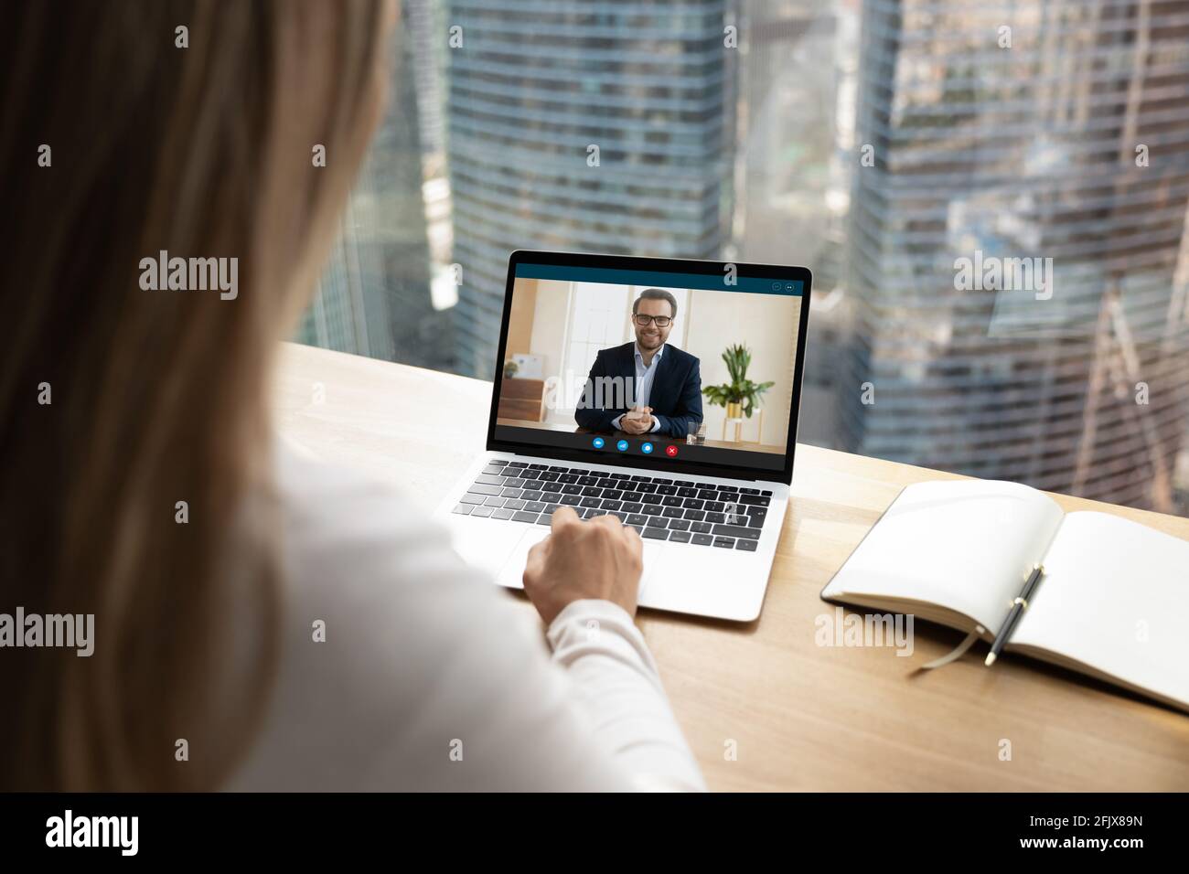 Business partners have webcam zoom call on laptop Stock Photo - Alamy
