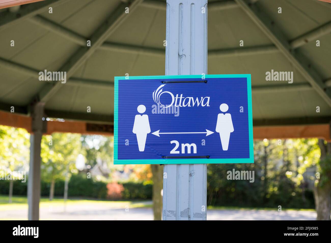 Ottawa, Canada - September 3, 2020: 2 meter sign for social distance in ...