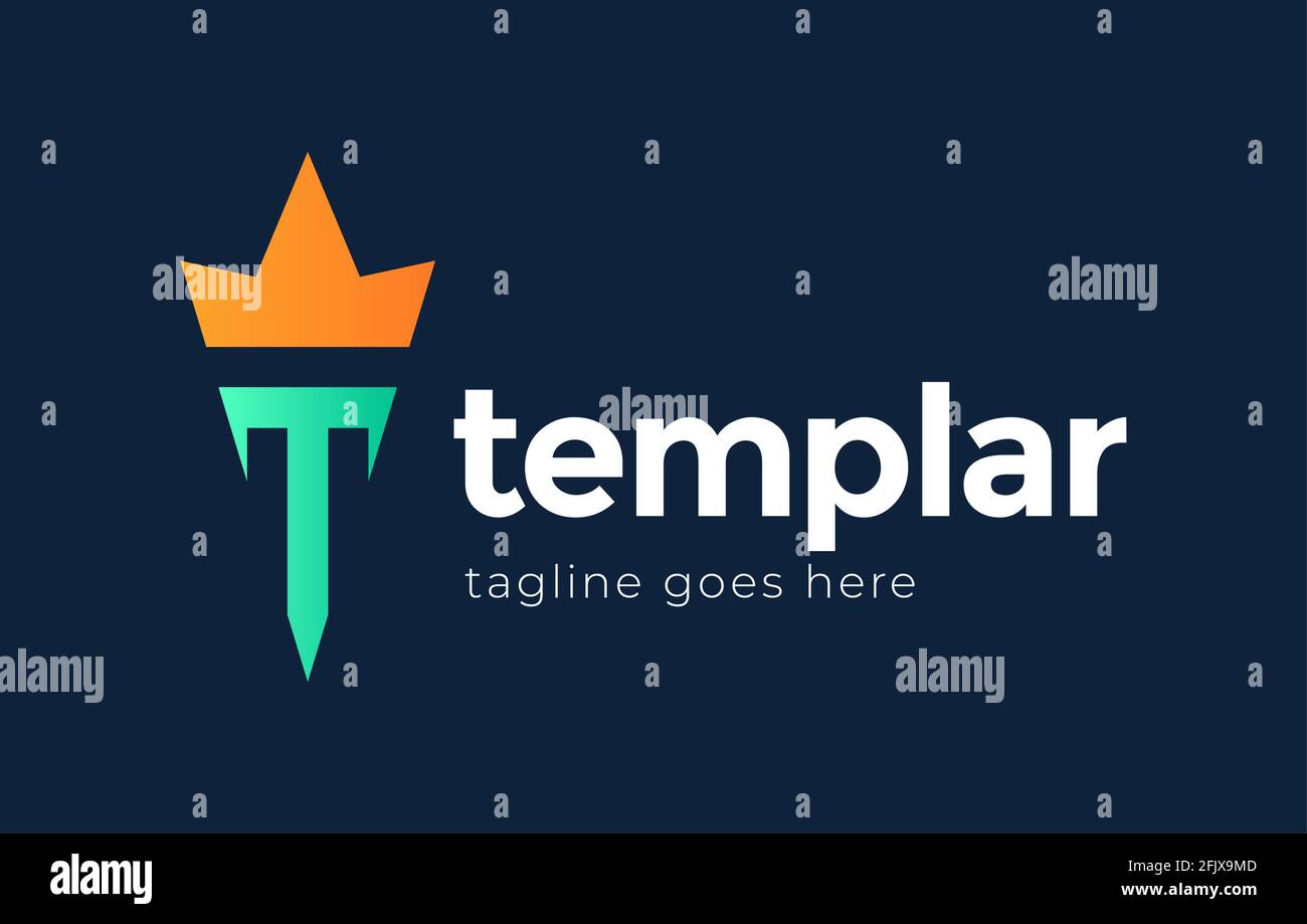 Sword and crown letter t logo. Abstract initial letter T and sword ...