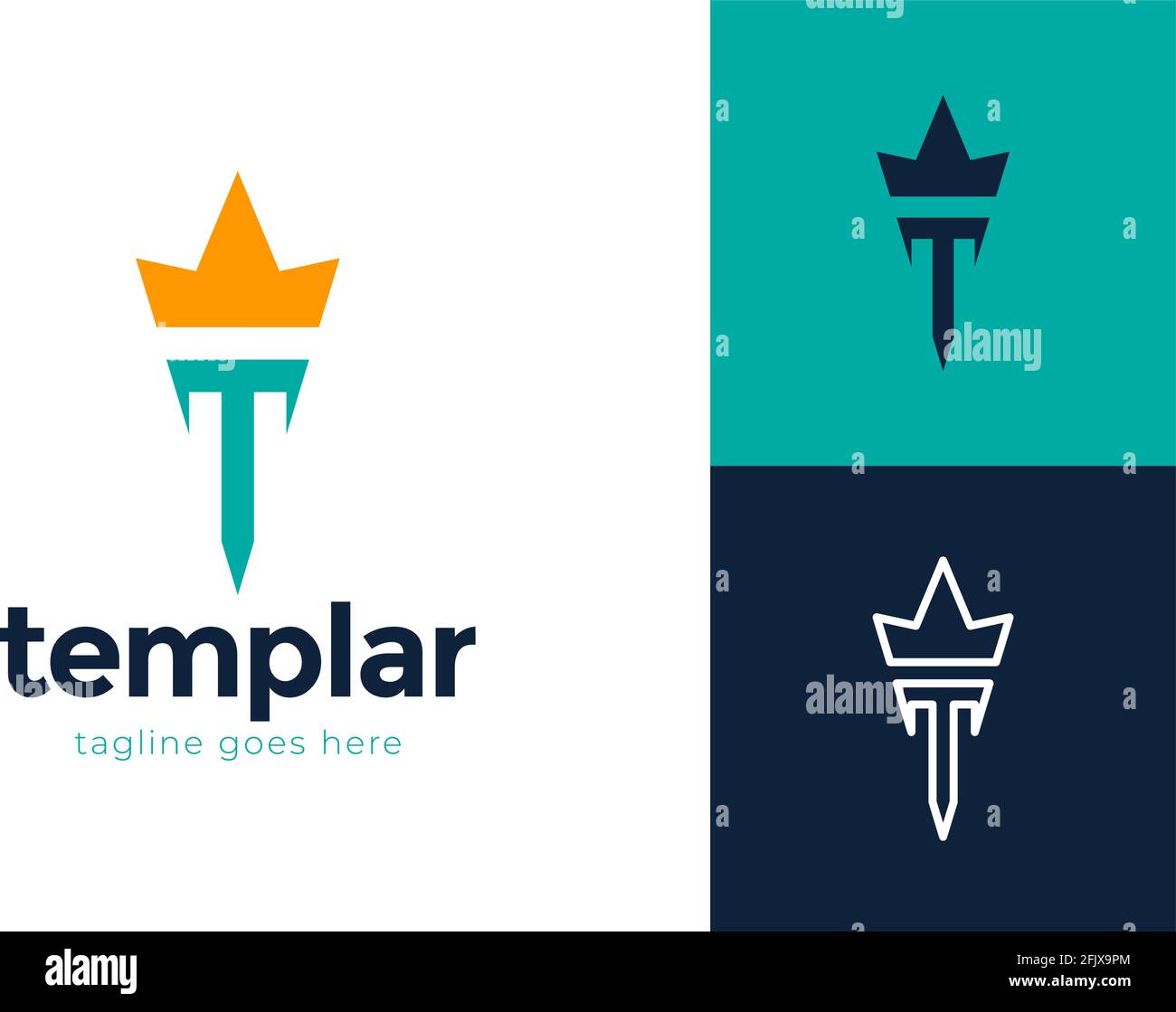 Sword and crown letter t logo. Abstract initial letter T and sword ...