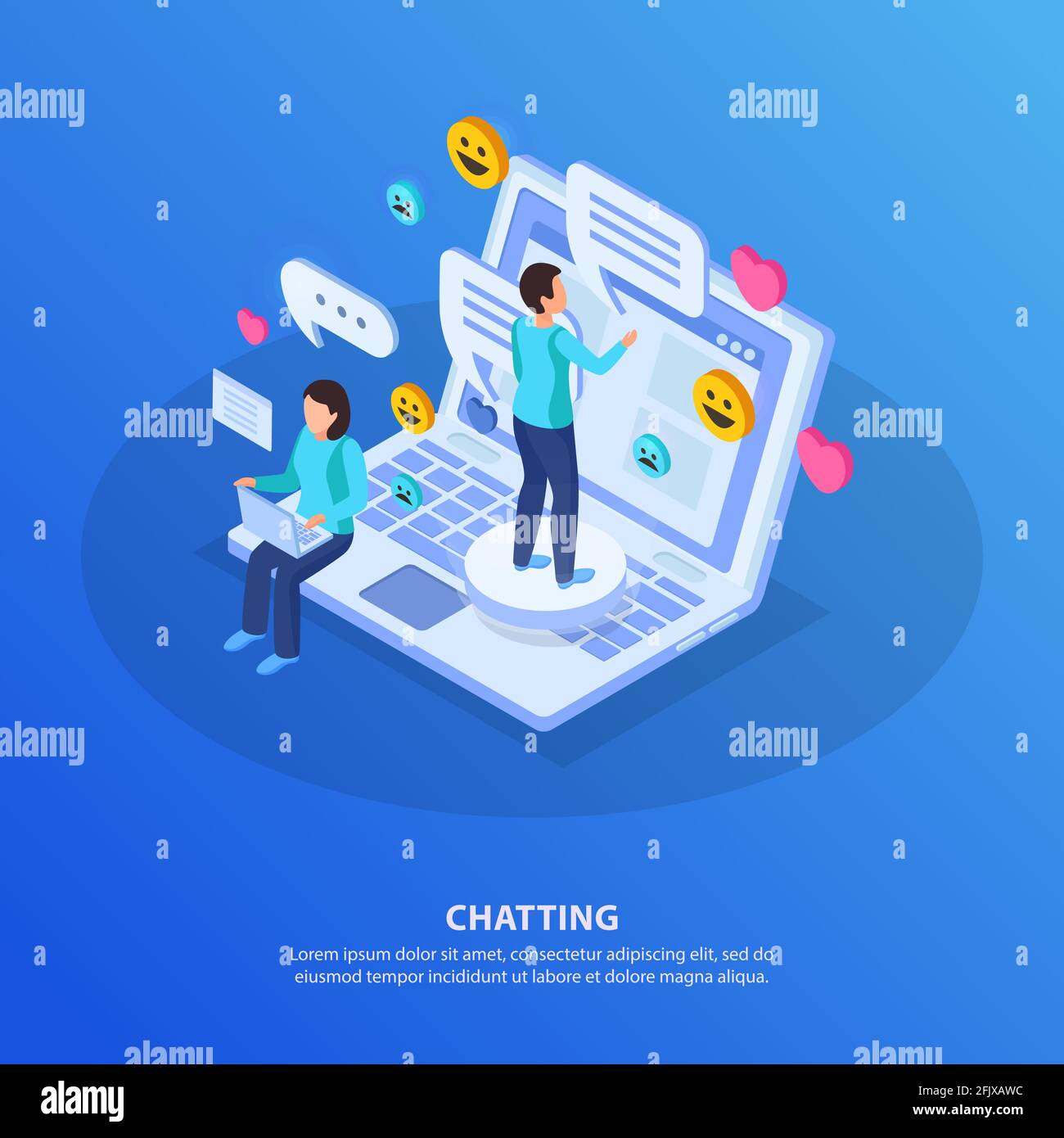 Live chat conversation online isometric composition with people ...