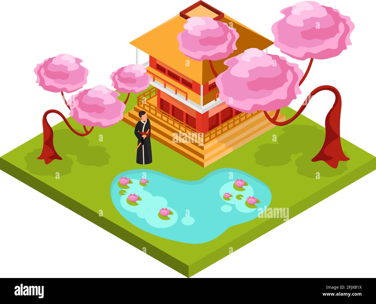 Japan culture traditional architecture religion isometric compositions ...