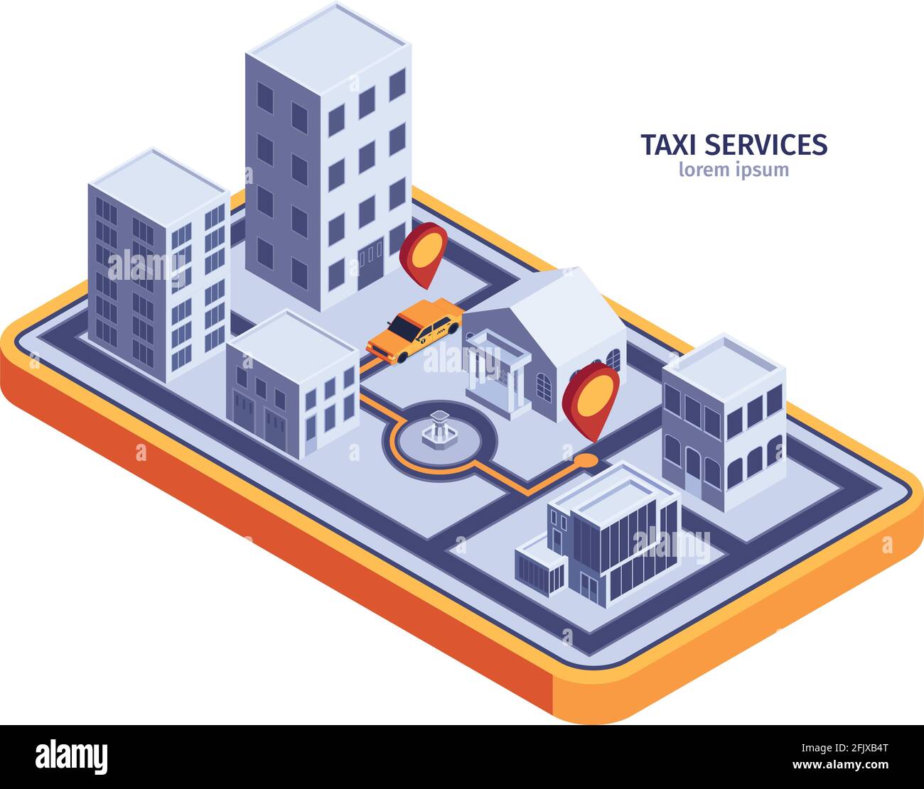Isometric taxi composition with planar smartphone shaped surface and ...
