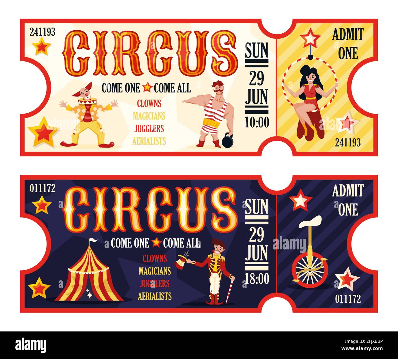 Circus retro tickets set for morning and evening performance 2 ...
