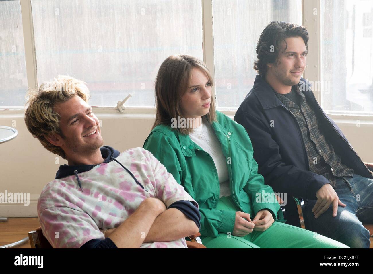 MAINSTREAM, from left: Andrew Garfield, Maya Hawke, Nat Wolff, 2020. ph ...