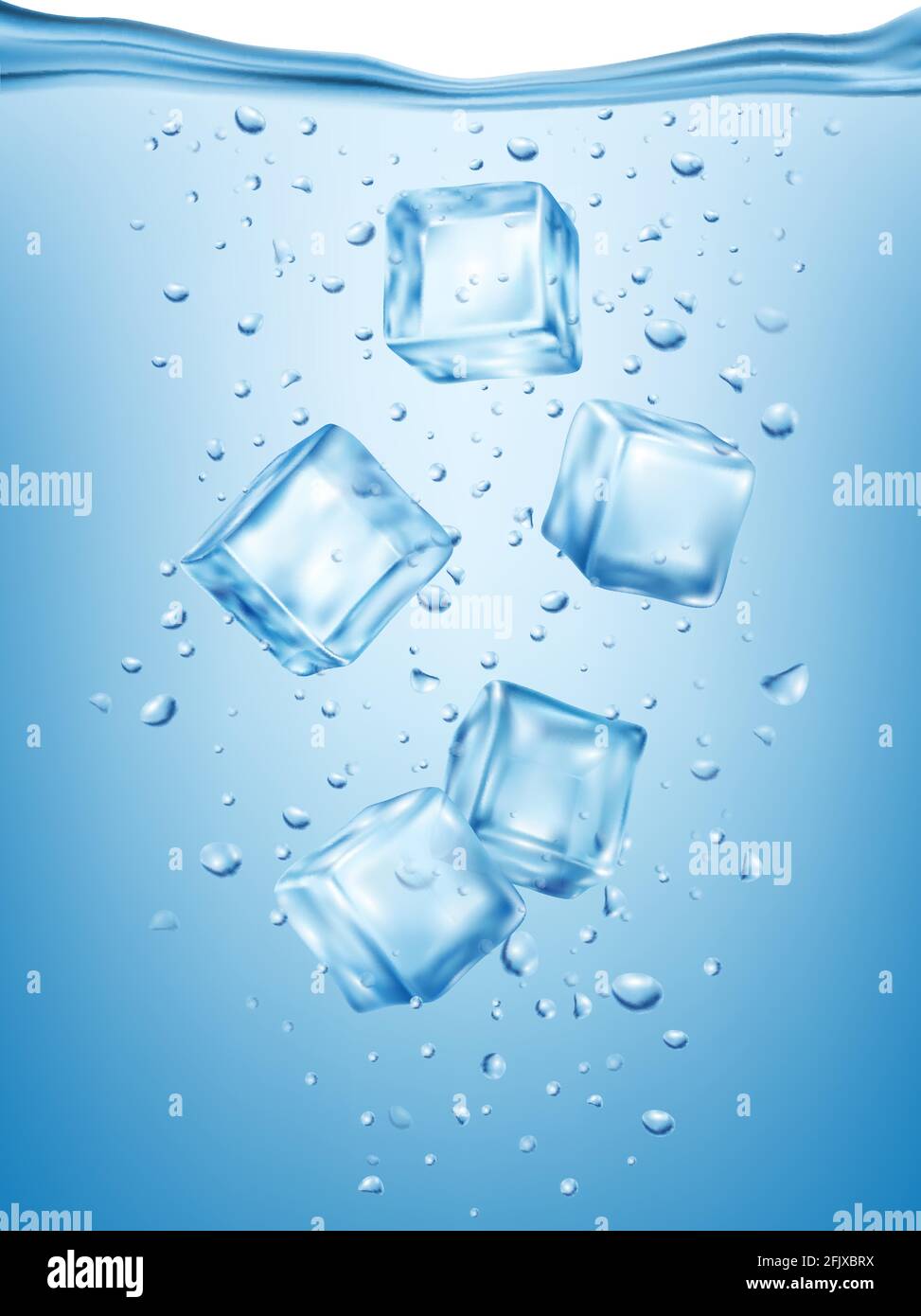 Realistic ice cubes in frozen water composition with underwater view of ...