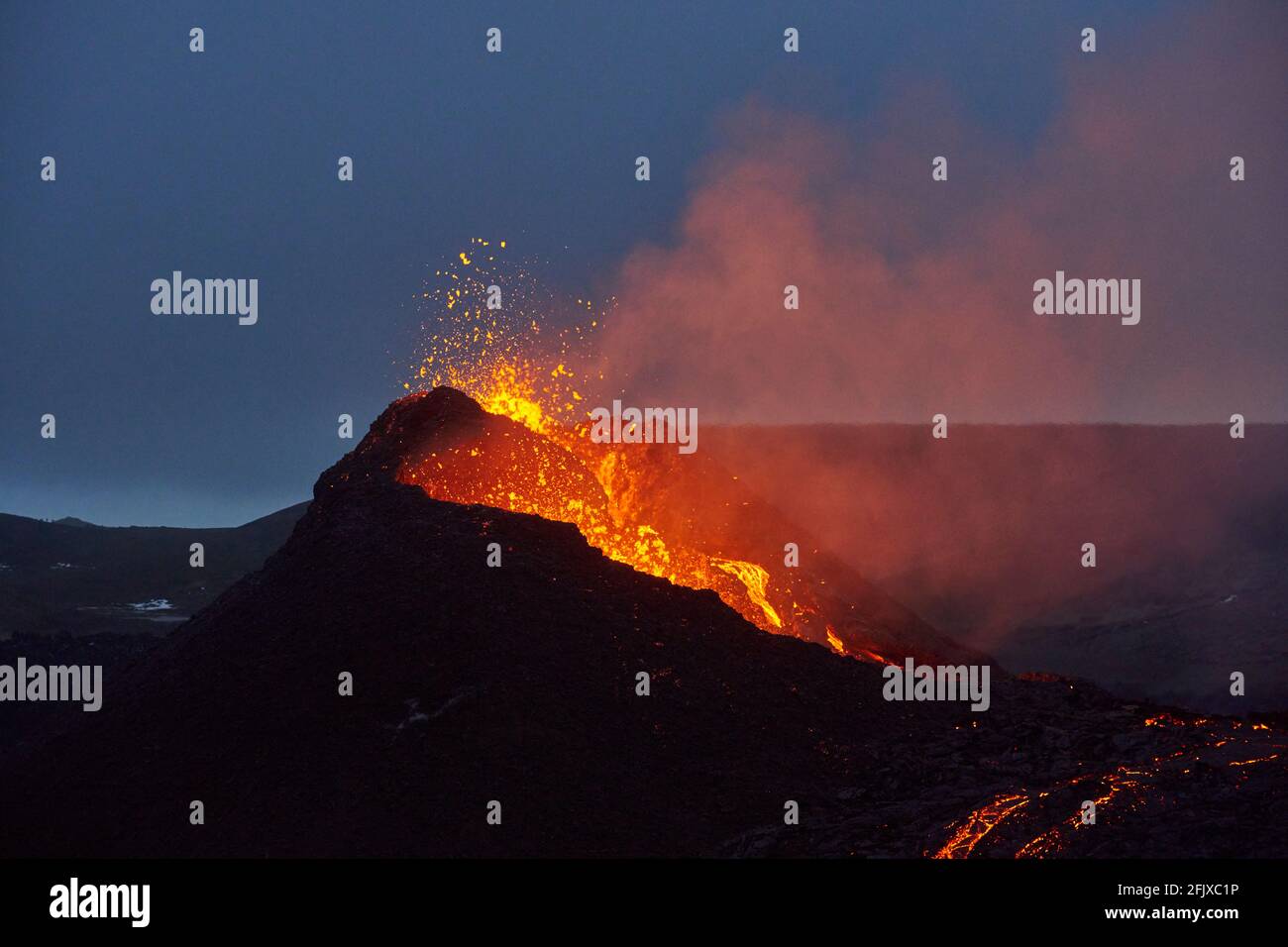 Amazing scenery of volcano eruption at night Stock Photo - Alamy