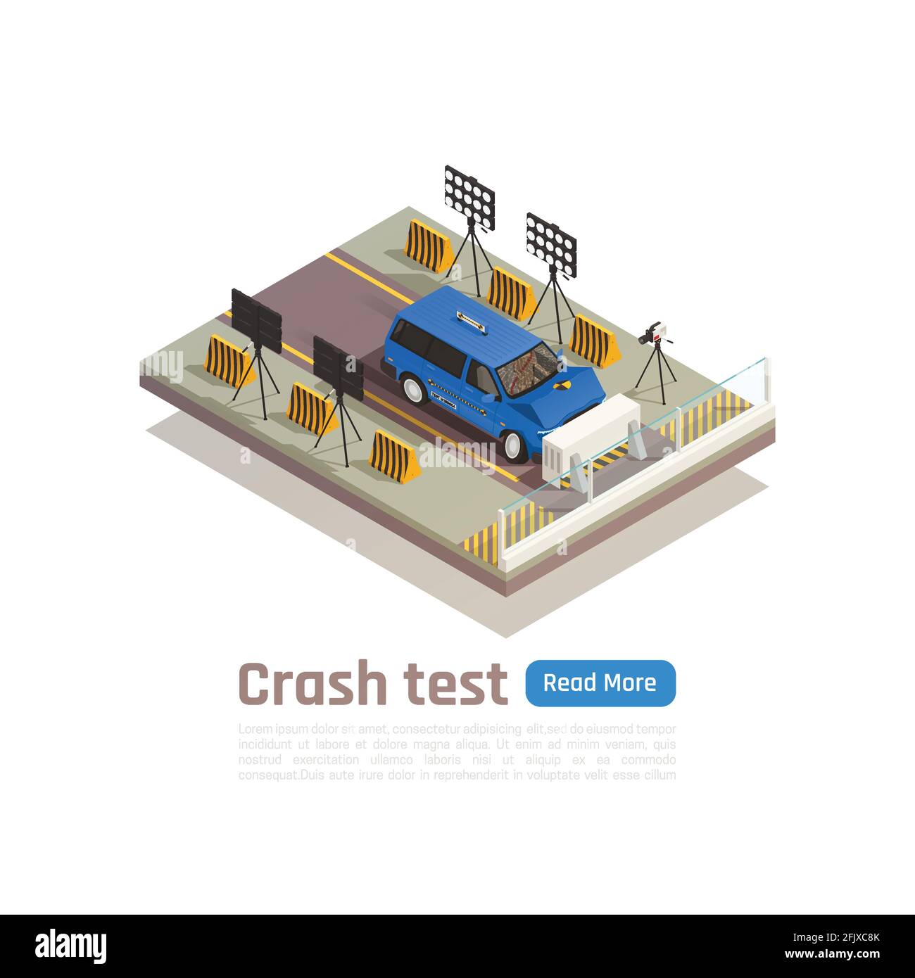 Crash test car safety isometric composition with editable text and view ...