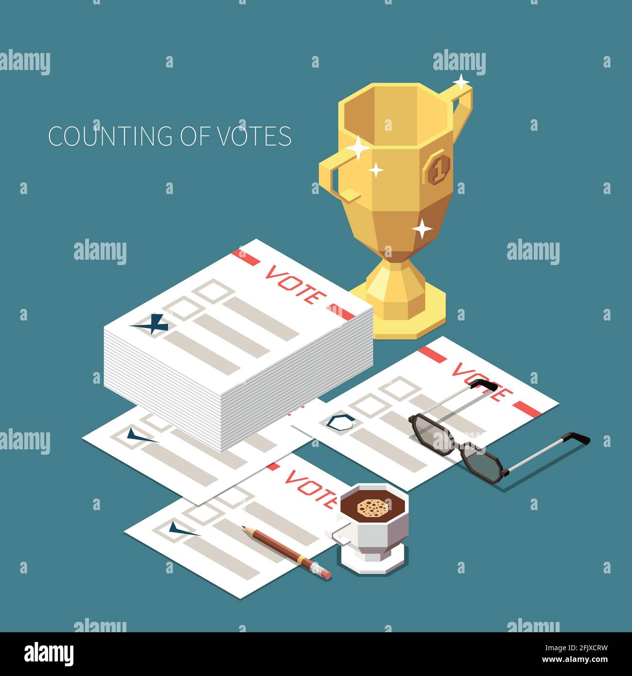 Counting of votes isometric design concept set of winners cup and stack ...