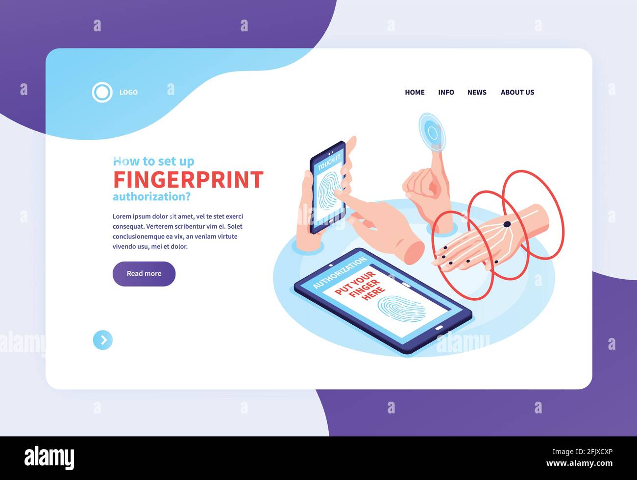 Isometric biometric identification concept banner web site landing page ...