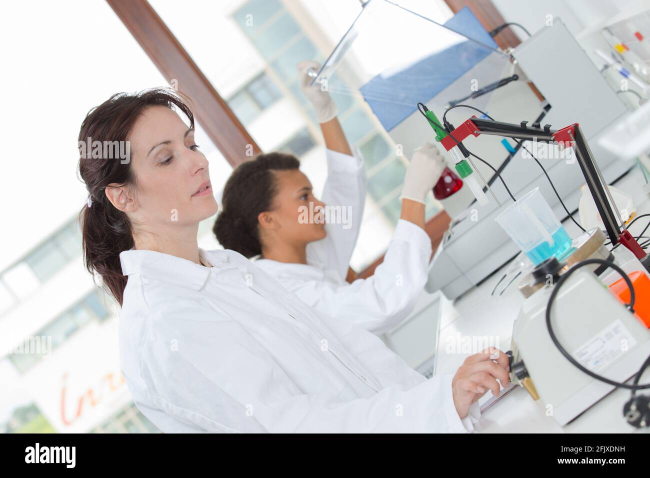 female scientist adjusting lab equipment Stock Photo - Alamy