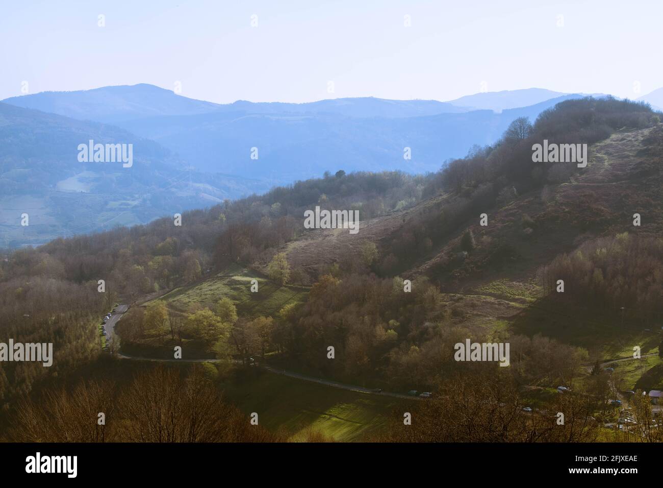 Breathtaking view of mountains in basque countries covered with young ...