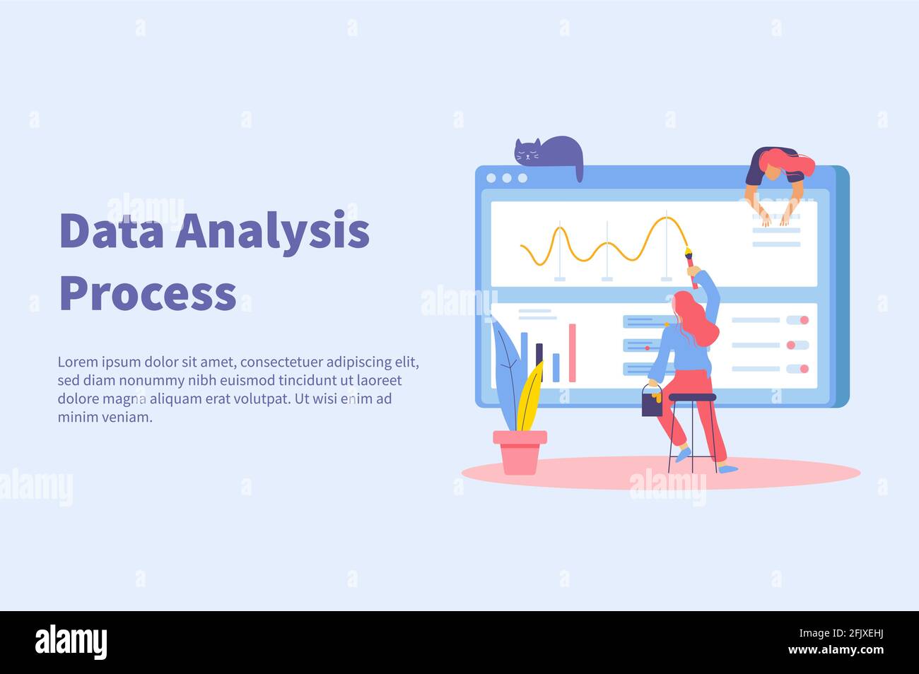 Web development flat background with editable text and doodle images of ...