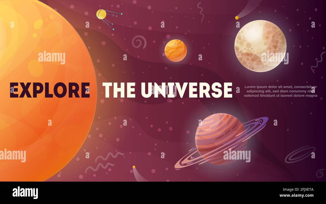 Explore universe glowing sun stars and planets floating in brown ...