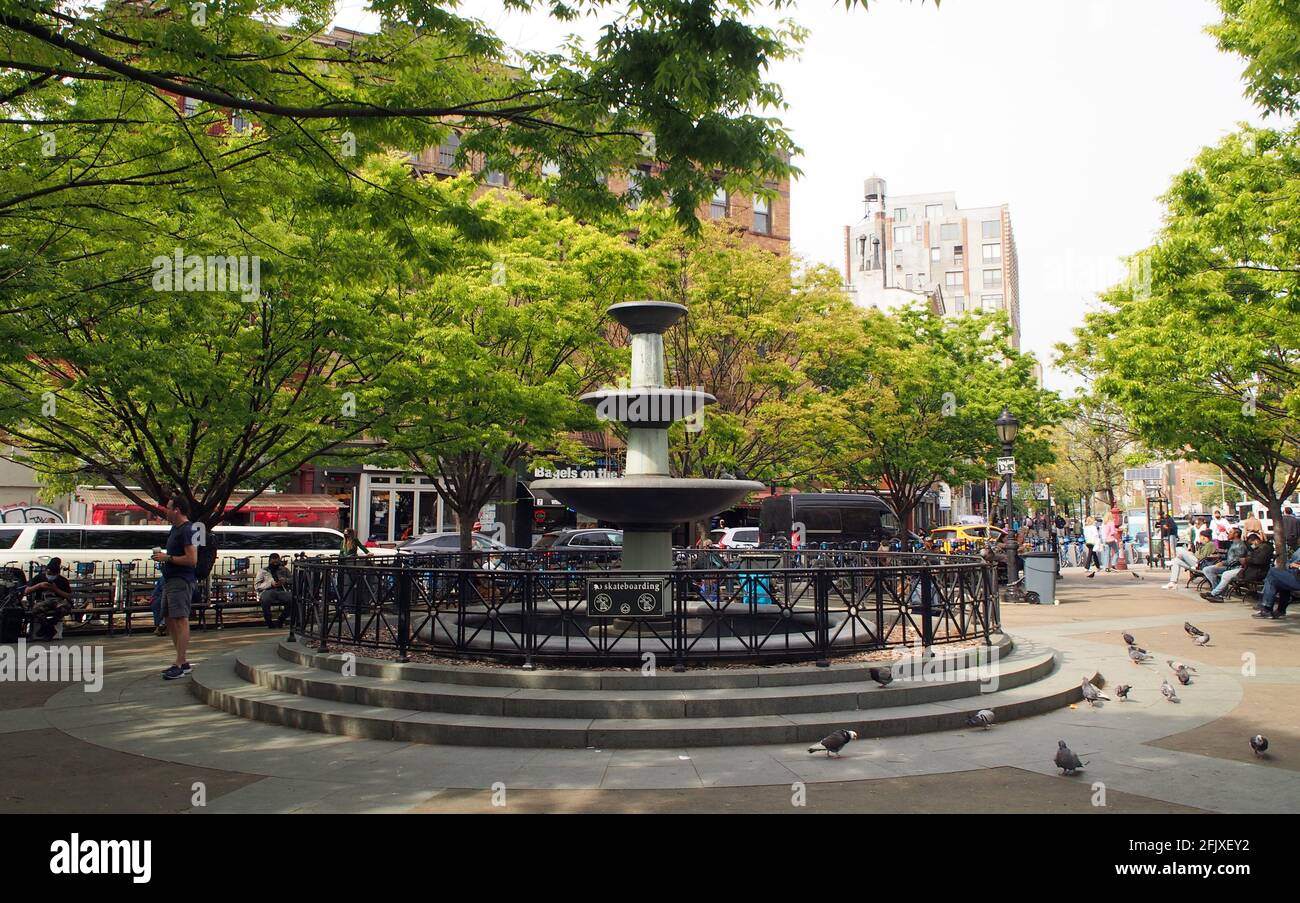 Water fountain the Father Demo Square, small triangular park in the ...