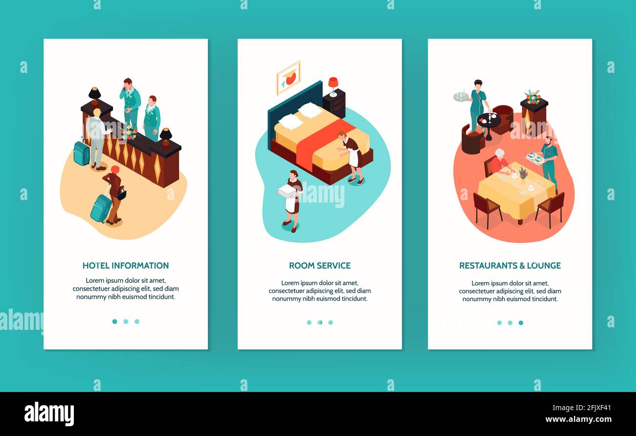 Hotel vertical banners with reception room service restaurant and ...