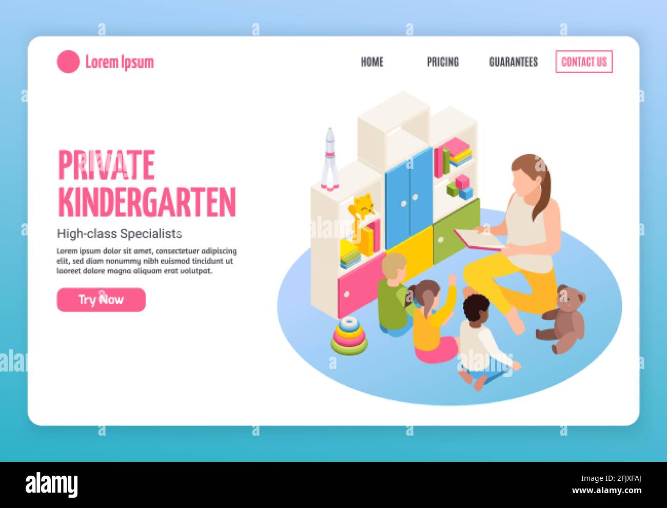 Kindergarten isometric web site landing page design with clickable ... Kindergarten isometric web site landing page design with clickable ...