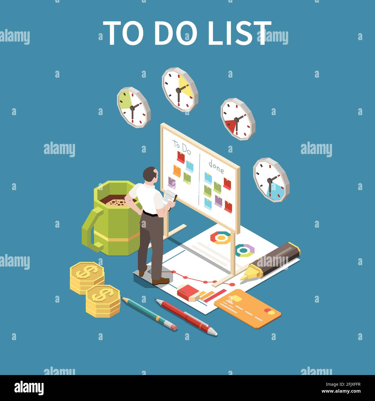 To do list concept with deadline and free time symbols isometric vector ...