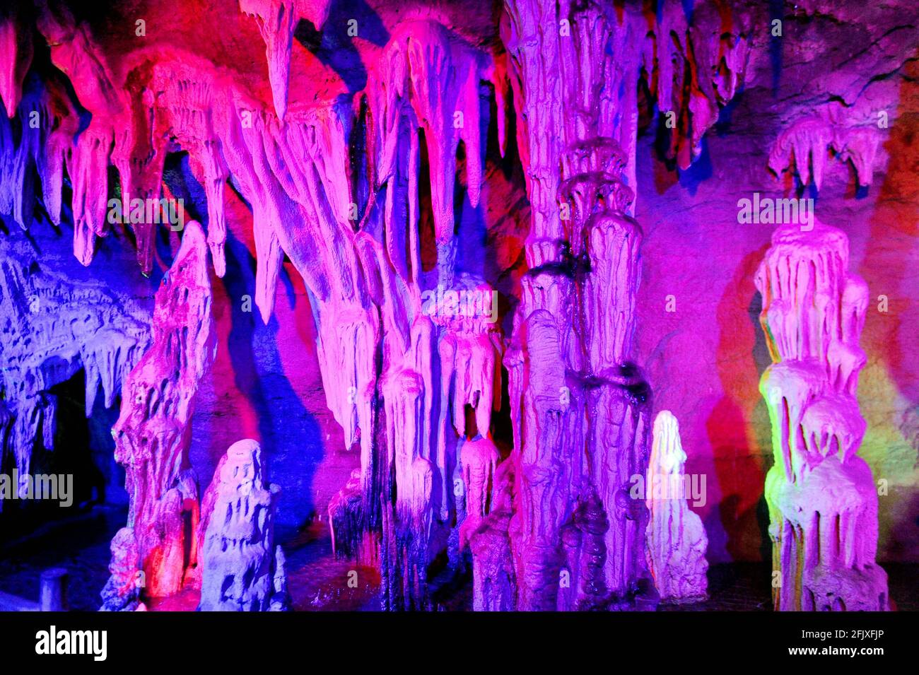 YISHUI, CHINA - APRIL 26, 2021 - Colorous stalactites and stalagmites ...