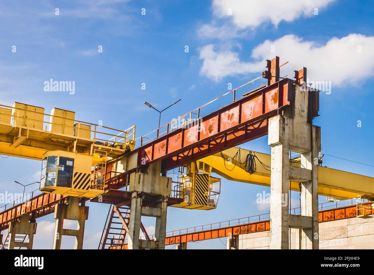 Industrial zone, enterprise, construction site with a bridge crane on a ...