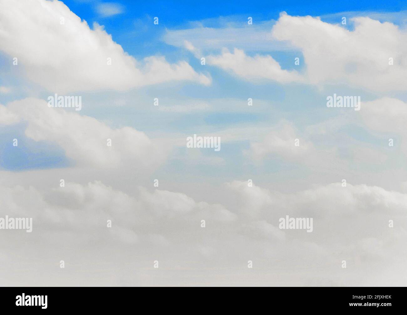White soft clouds texture on bright blue sky background, arieal view ...