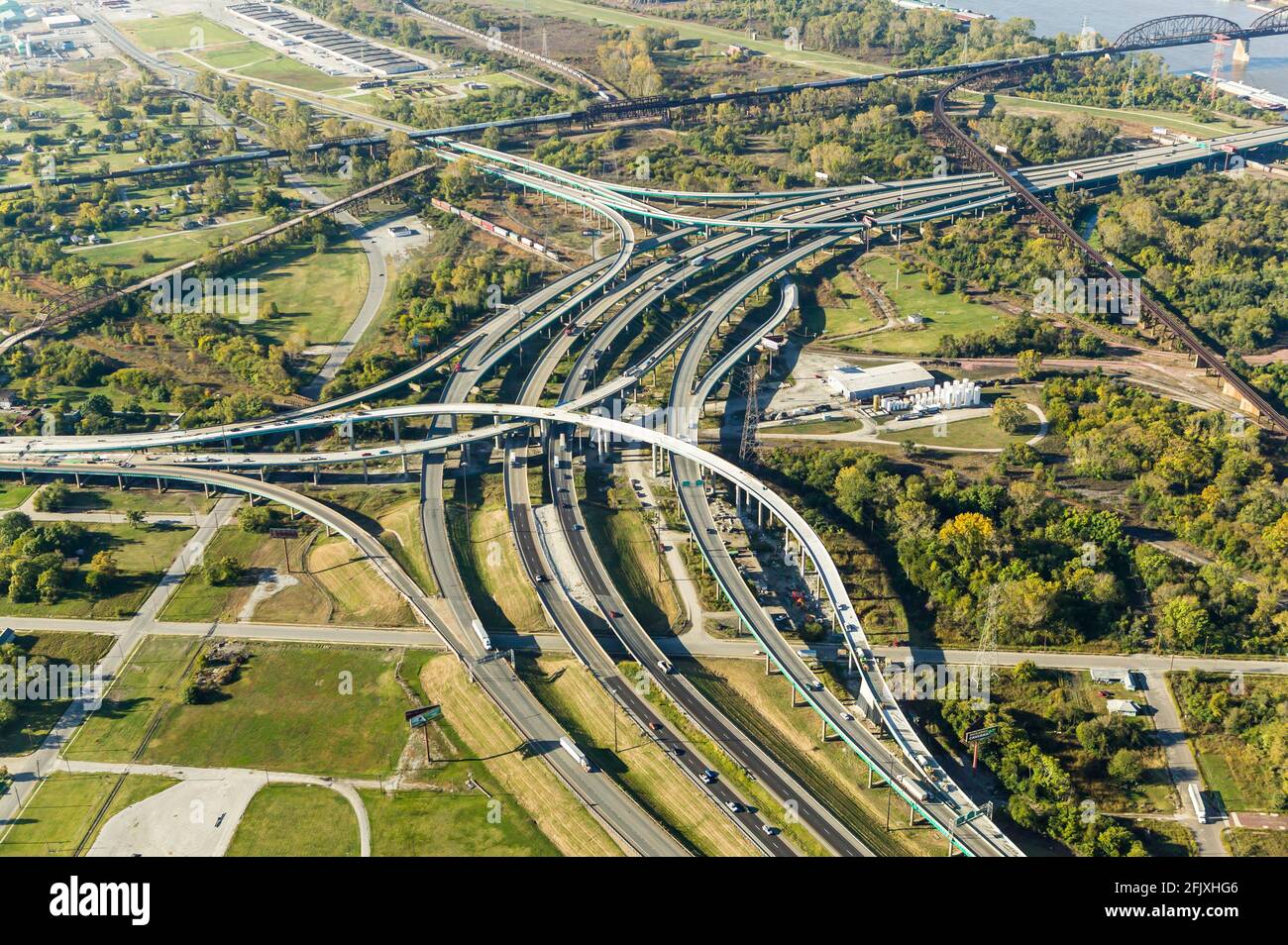 Aerial view of multiple highways intersecting Stock Photo - Alamy