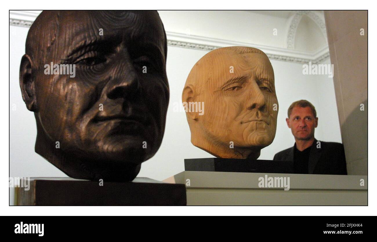Andrew Motion, Poet Laureate, with the two sculptures of himself at the ...